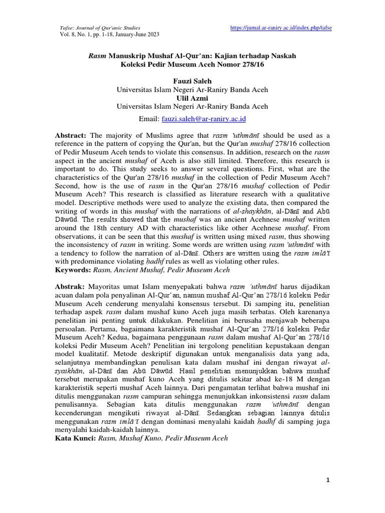 Aceh's Ancient Qur'an Manuscript Study | PDF | Arabs | Quran