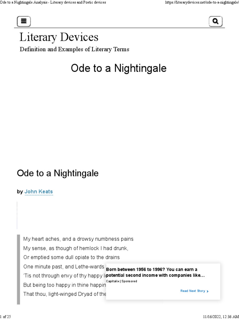 Ode To A Nightingale Analysis - Literary Devices and Poetic Devices ...