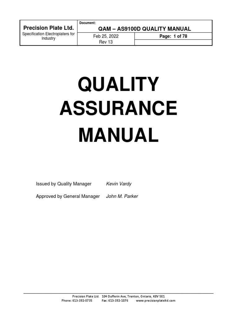 AS9100D Quality Manual Overview | PDF | Calibration | Quality ...