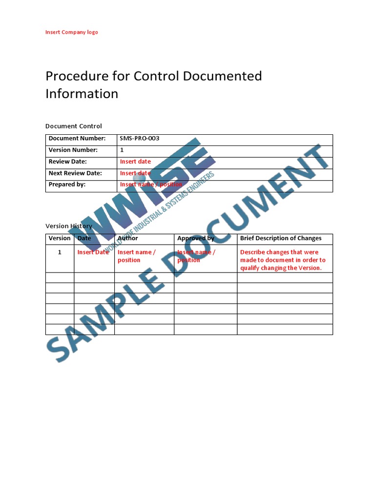 SMS PRO 003 Procedure For The Control of Documented Information | PDF | Backup | Computer File