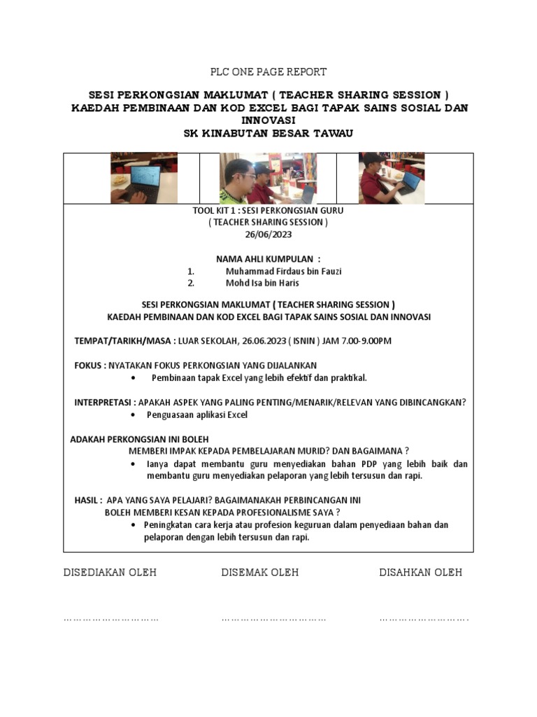 Contoh 1 Page Report PLC Perkongsian Ilmu Mahir Excel | PDF
