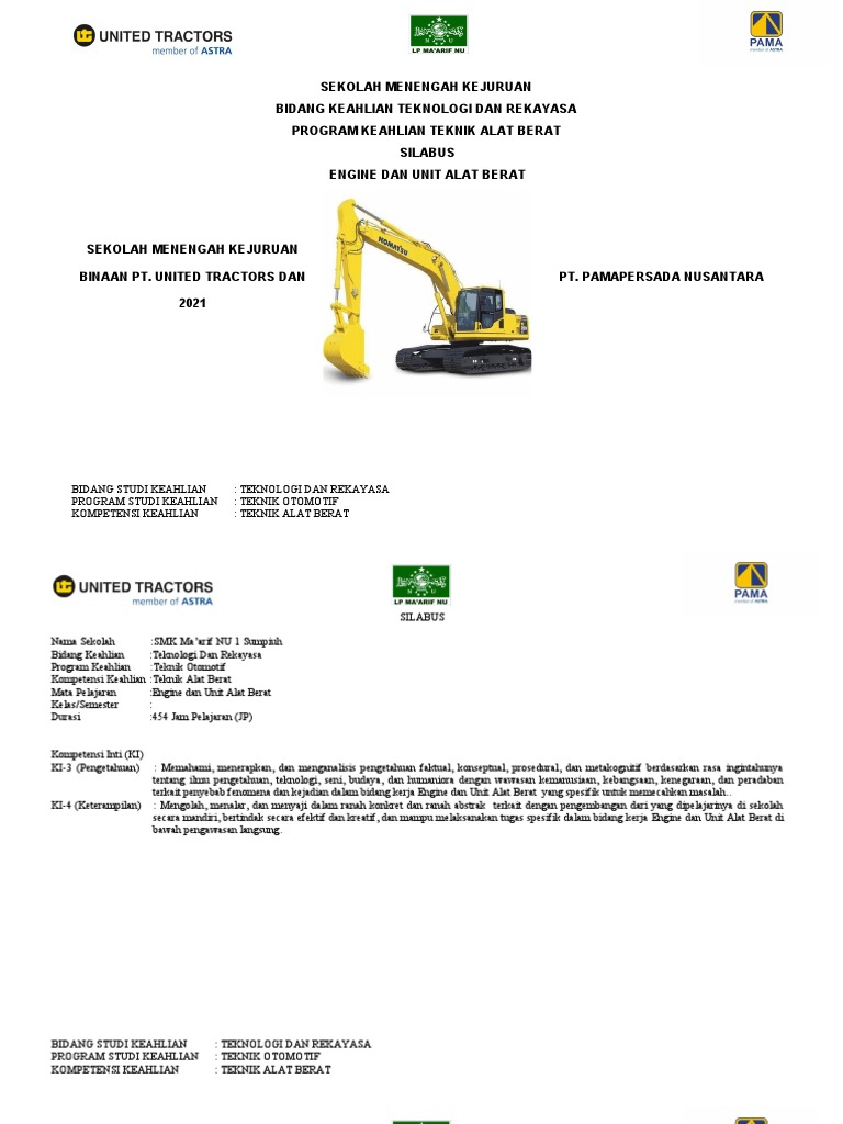 Silabus Teknik Alat Berat Engine Dan Unit AB | PDF