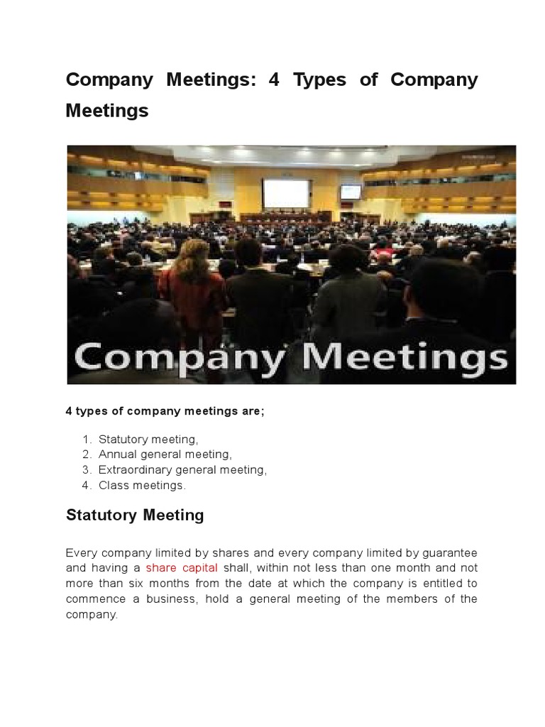 Types of Company Meetings Explained | PDF | Board Of Directors | Fine ...