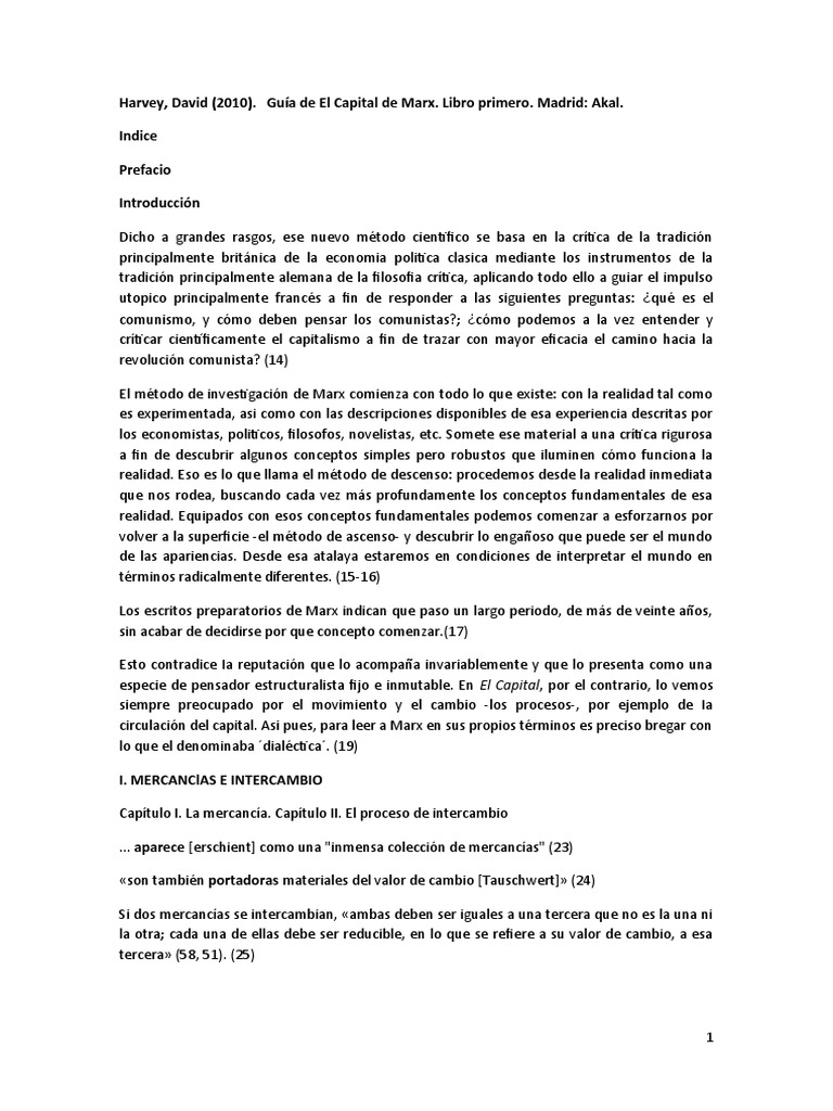 Ficha Harvey El Capital | PDF | Capital (economía) | Karl Marx