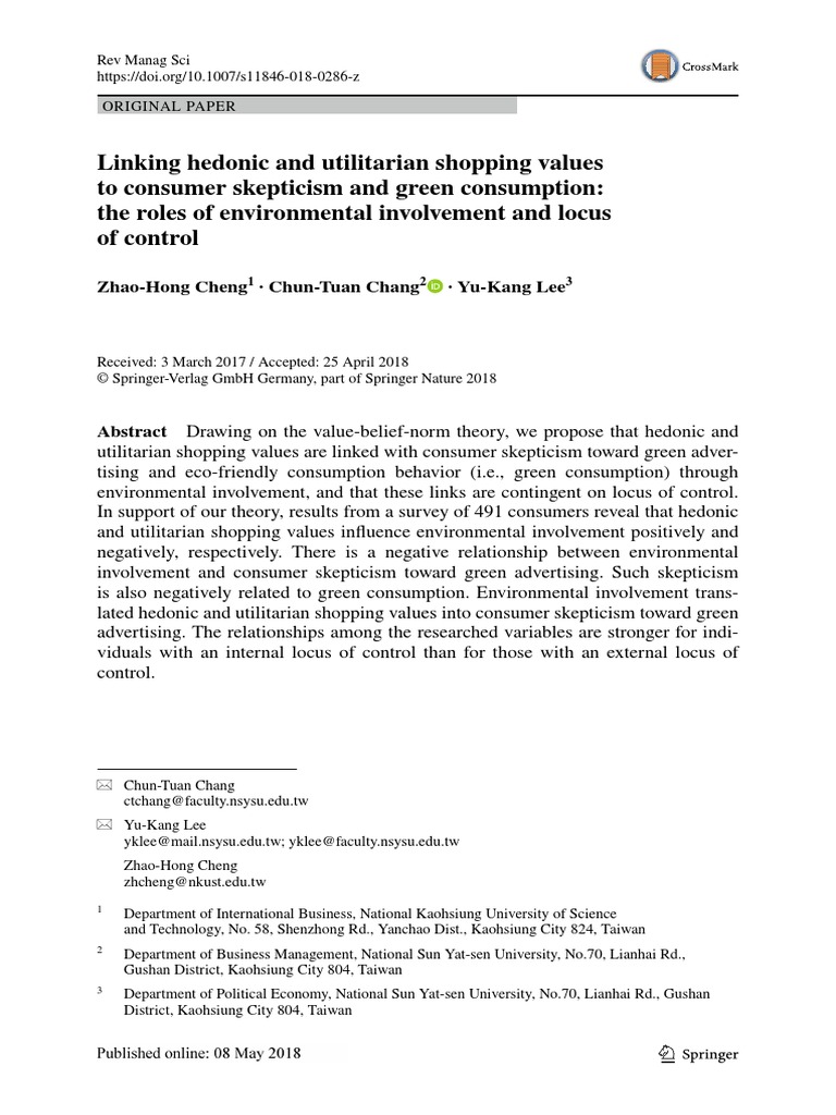 Shopping Values and Green Consumption Insights | PDF | Behavior ...