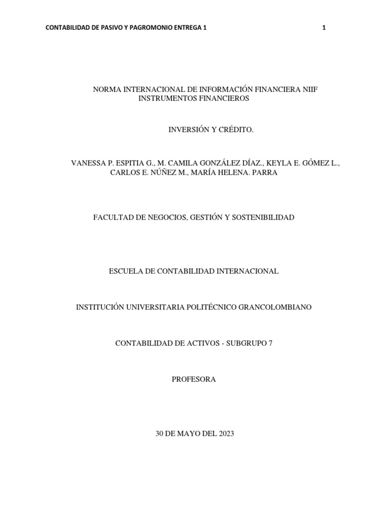 Entrega 1 Semana 3 - Contabilidad de Pasivos y Patrimonio | PDF | normas internacionales de ...