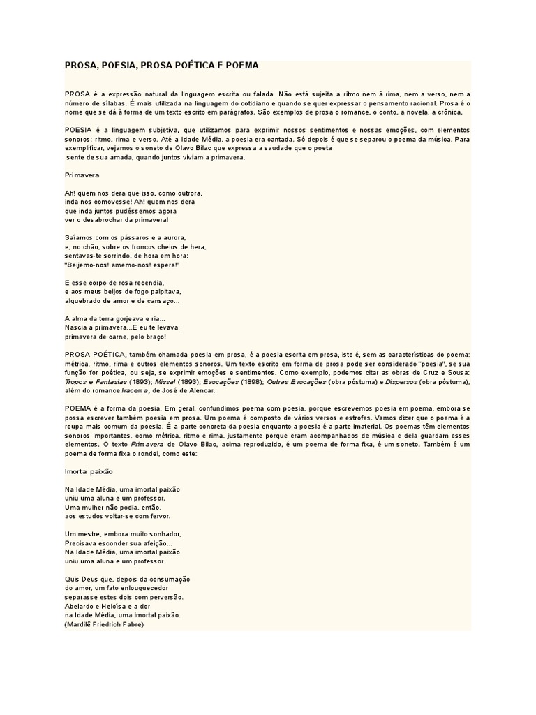 Prosa, Poesia, Prosa Poética e Poema | PDF | Prosa | Poesia
