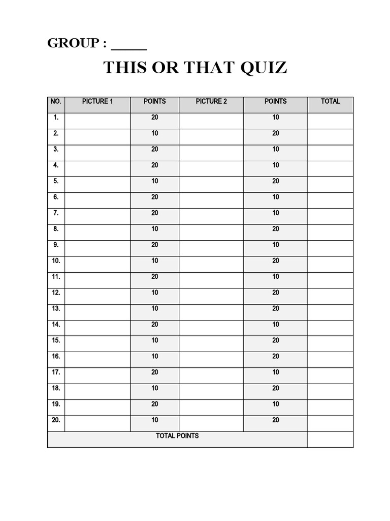 This or That Quiz Form | PDF