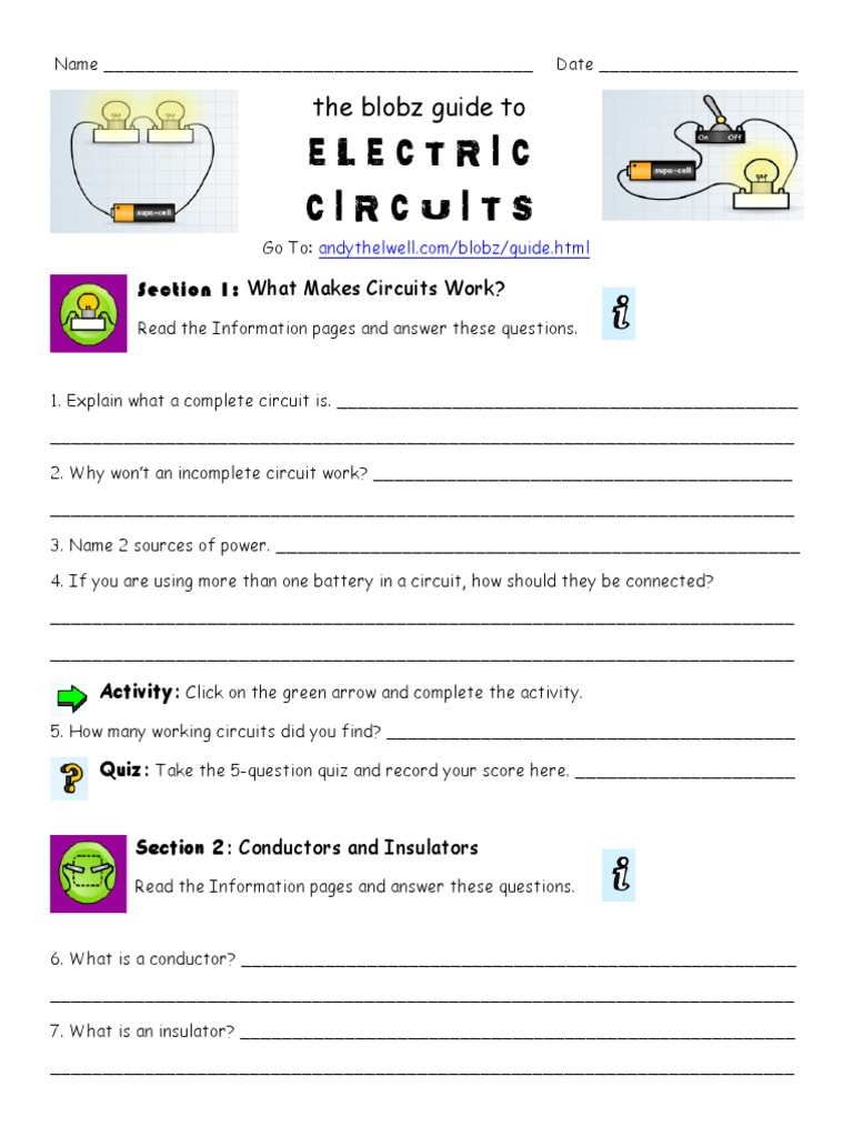 Electric Circuits webquest | PDF | Electrical Conductor | Switch