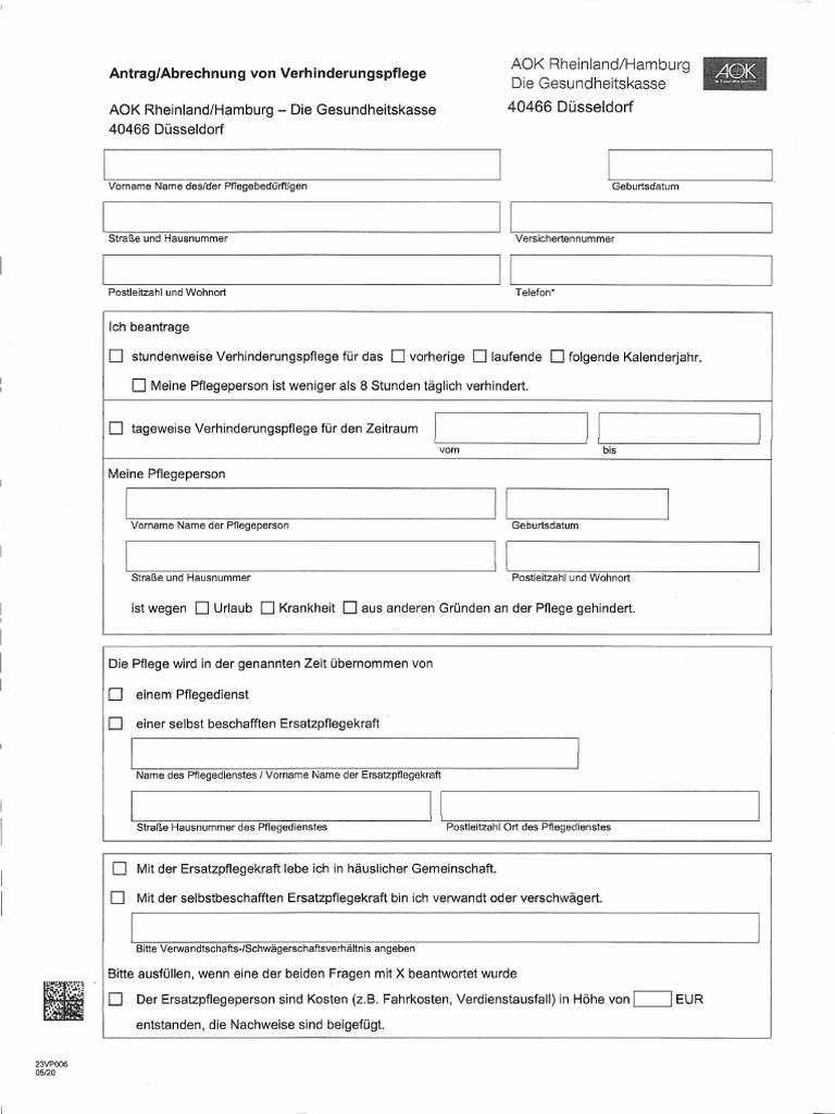 Aok Vorlage Verhinderungspflege 1von 2 | PDF
