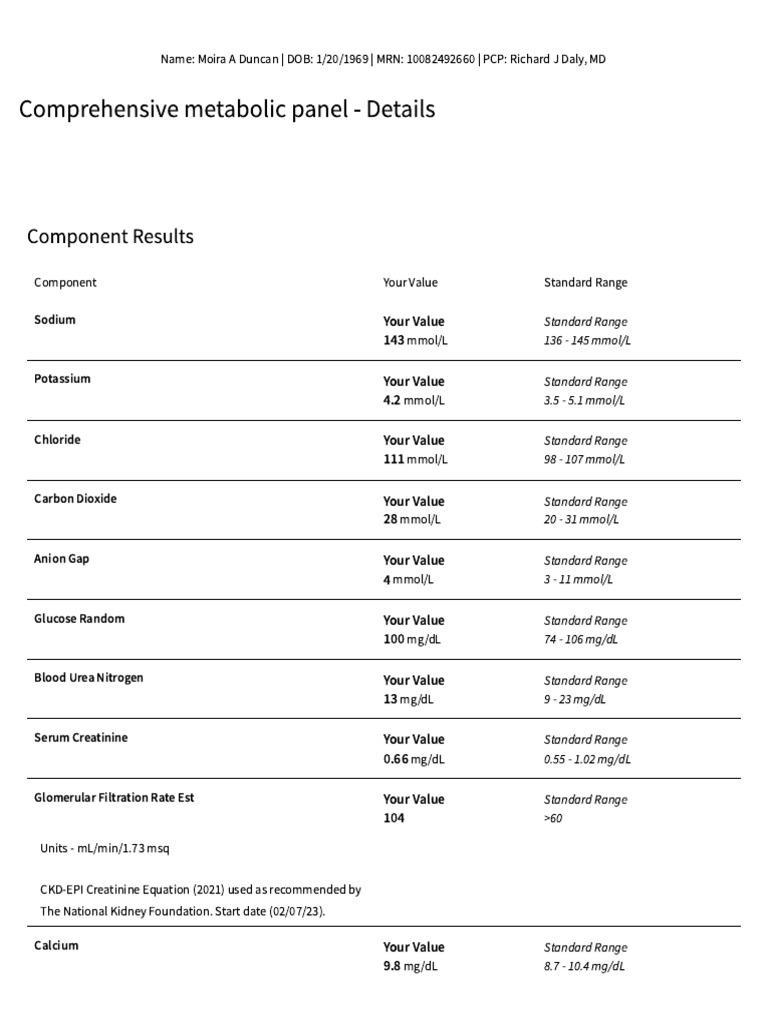 Comprehensive Metabolic Panel 4.14.2023 | PDF