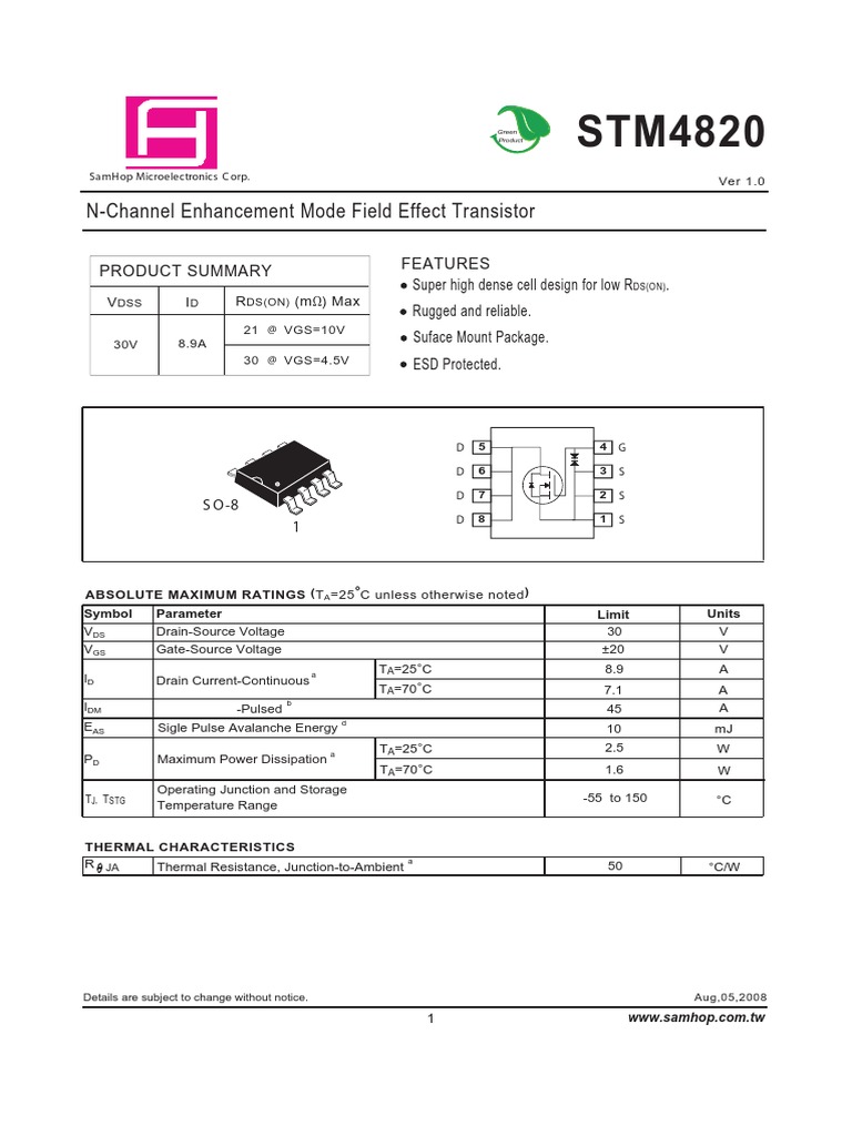 STM 4820 | PDF | Field Effect Transistor | Electromagnetism