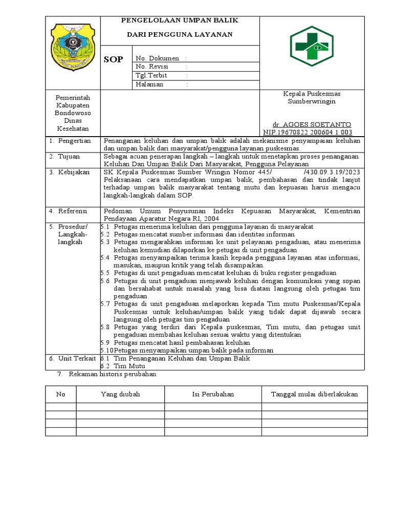 SOP Pengelolaan Umpan Balik Dari Pennguna Layanan | PDF