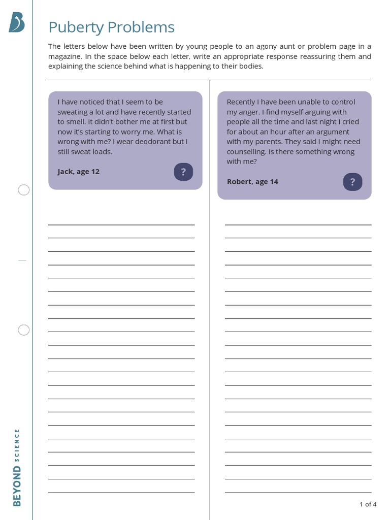 Puberty Problems Worksheet | PDF | Puberty