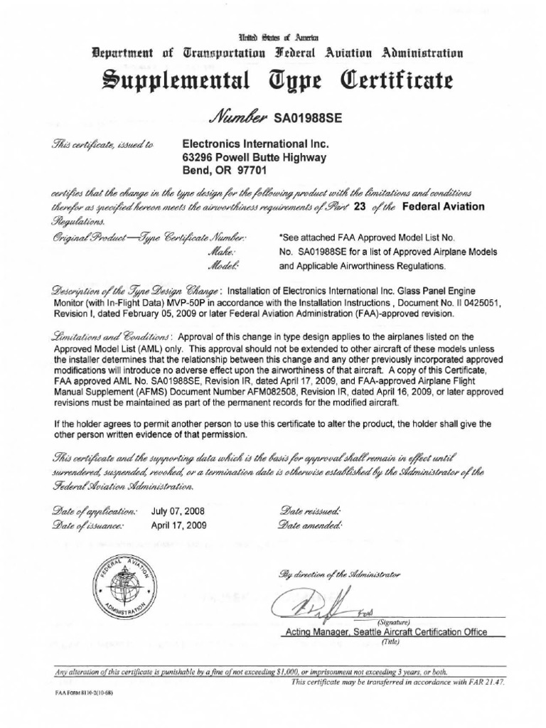 MVP-50P STC Aml | PDF | Aeronautics | Aircraft