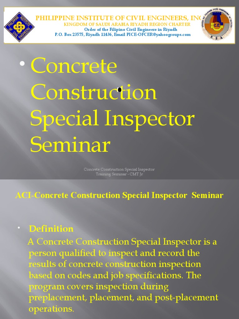 1 Seminar On Concrete Construction Special Inspector | PDF | Concrete ...