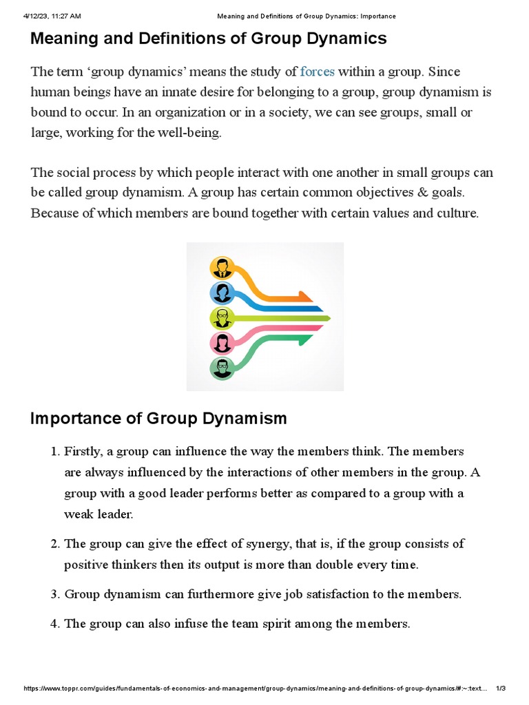Meaning and Definitions of Group Dynamics - Importance | PDF | Goal ...
