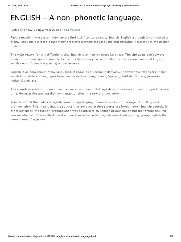 ENGLISH - A Non-Phonetic Language. - Literally Communication | PDF