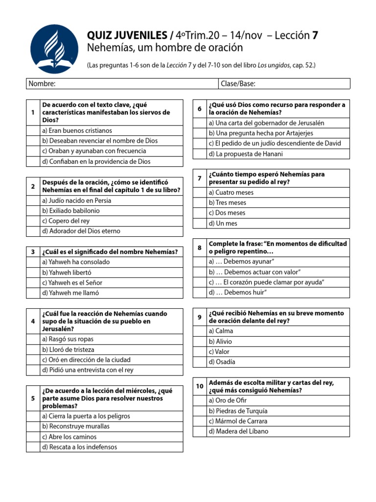Test Lección 7 Juveniles - Maestros | PDF | Yahvé