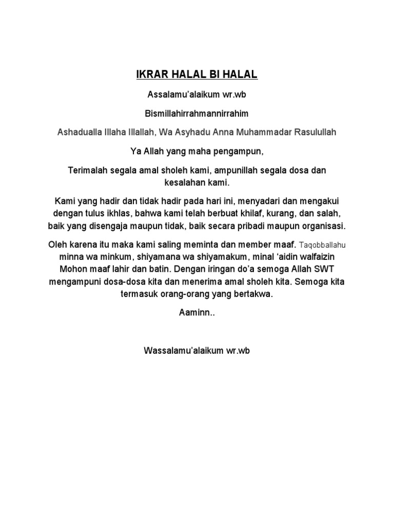 Ikrar Halal Bi Halal | PDF | Agama & Spiritualitas