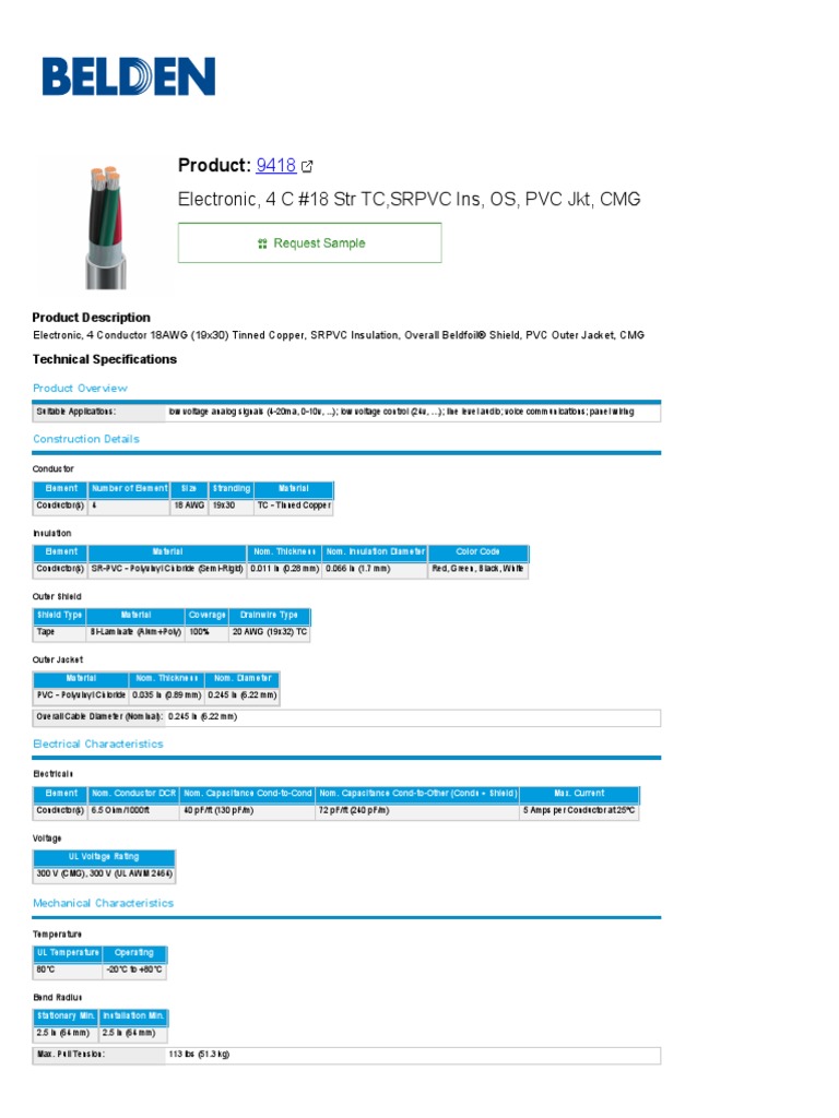 BELDEN 4x18 9418 - Techdata | PDF | Electrical Conductor | Insulator ...
