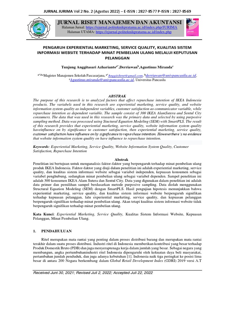 25-37 Pengaruh Experiential Marketing, Service Quality, Kualitas Sistem ...