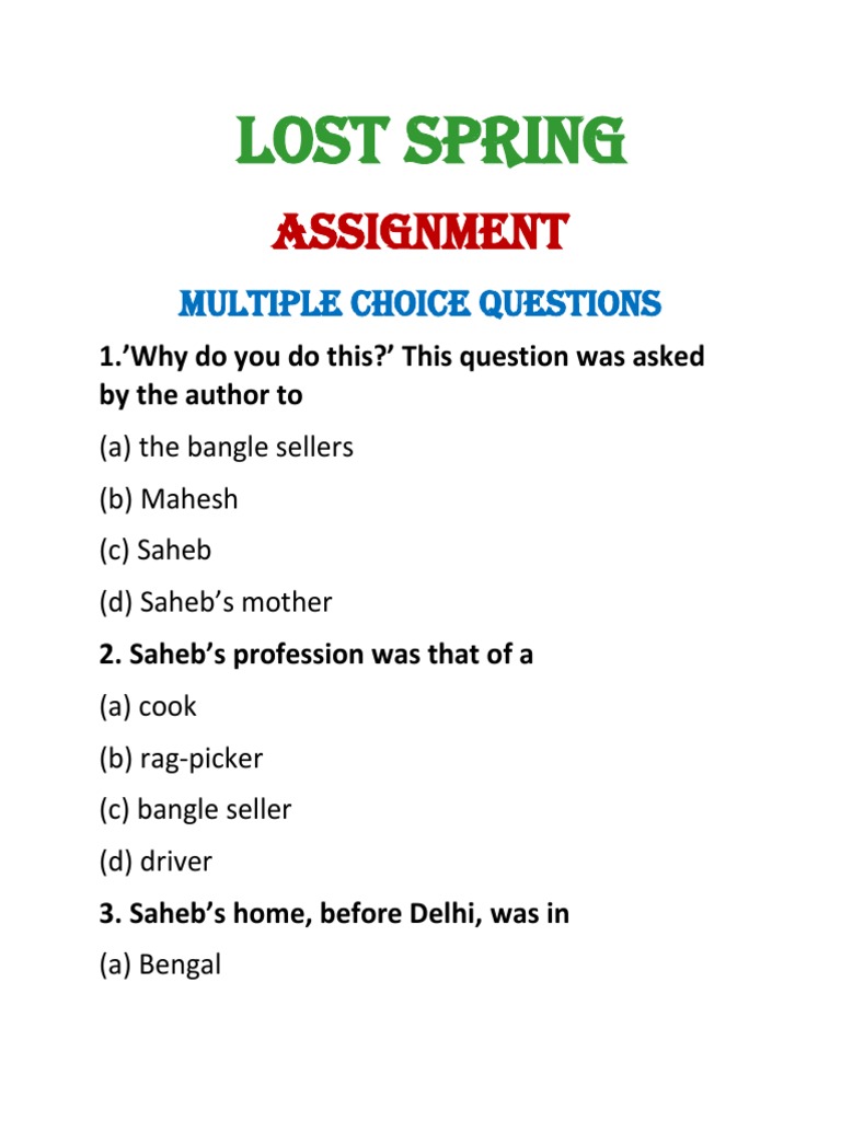 LOST SPRING MCQs ASSIGNMENT | PDF