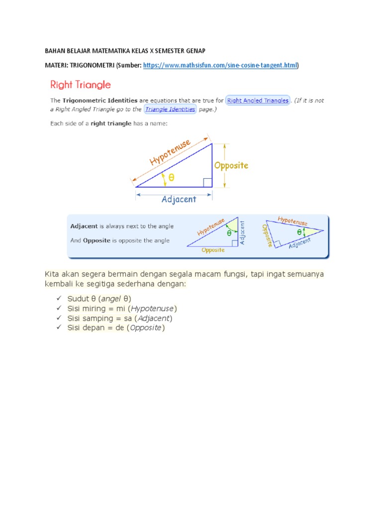 MATERI TRIGONOMETRI KELAS X_2023 | PDF
