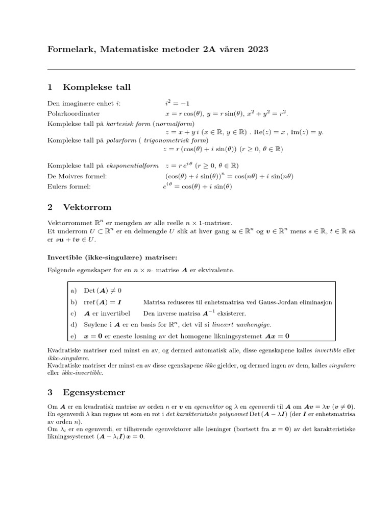 Formelsamling Våren 2023 | PDF
