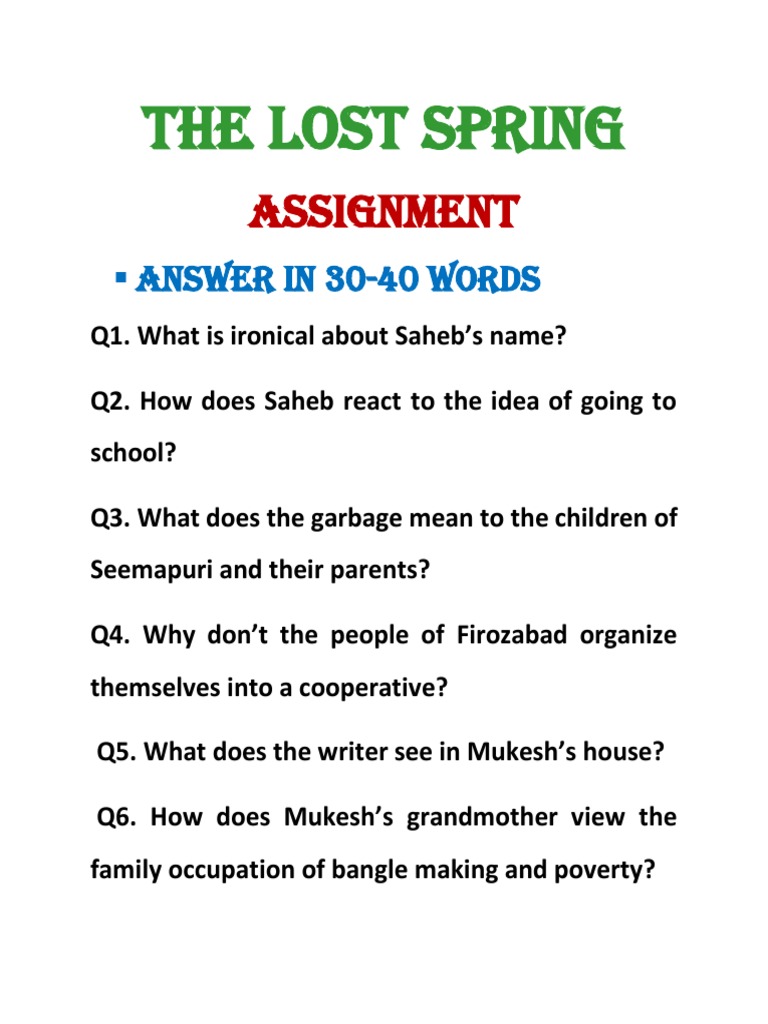 Lost Spring Assignment | PDF