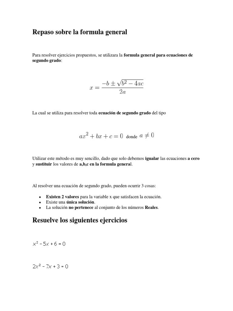 Repaso Sobre La Formula General | PDF
