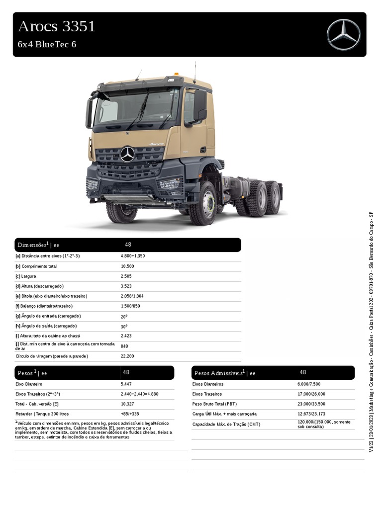 2-Ficha-tecnica-Arocs BlueTec 6 3351 6x4 BlueTec 6 | PDF | Freio | Eixo