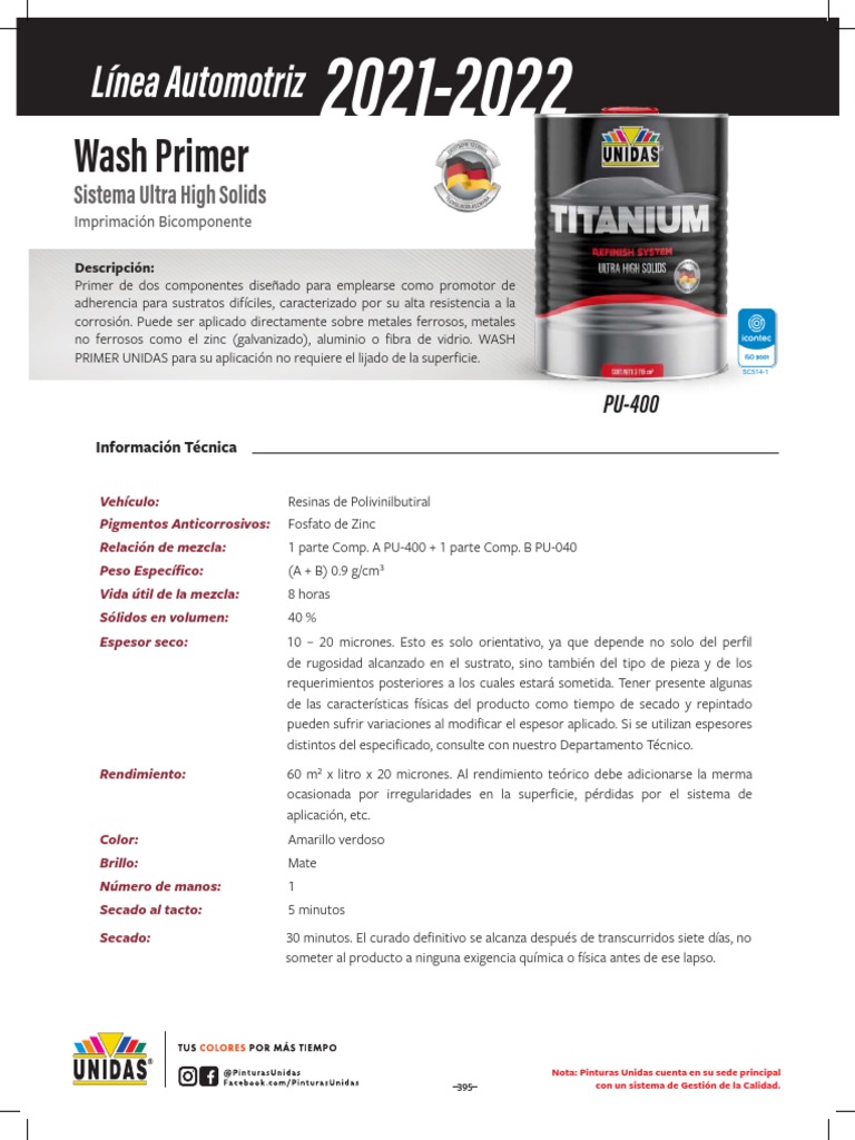 Wash Primer Unidas: Imprimación Bicomponente | PDF | Pintar | Zinc