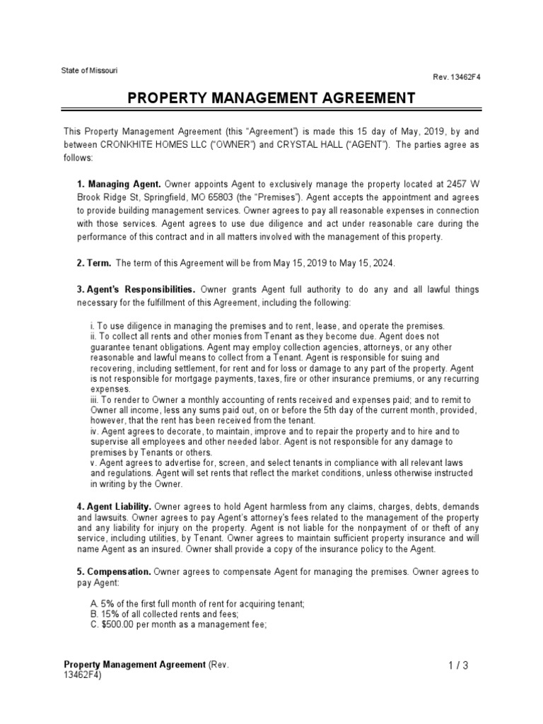 Property Management Agreement | PDF | Insurance | Leasehold Estate