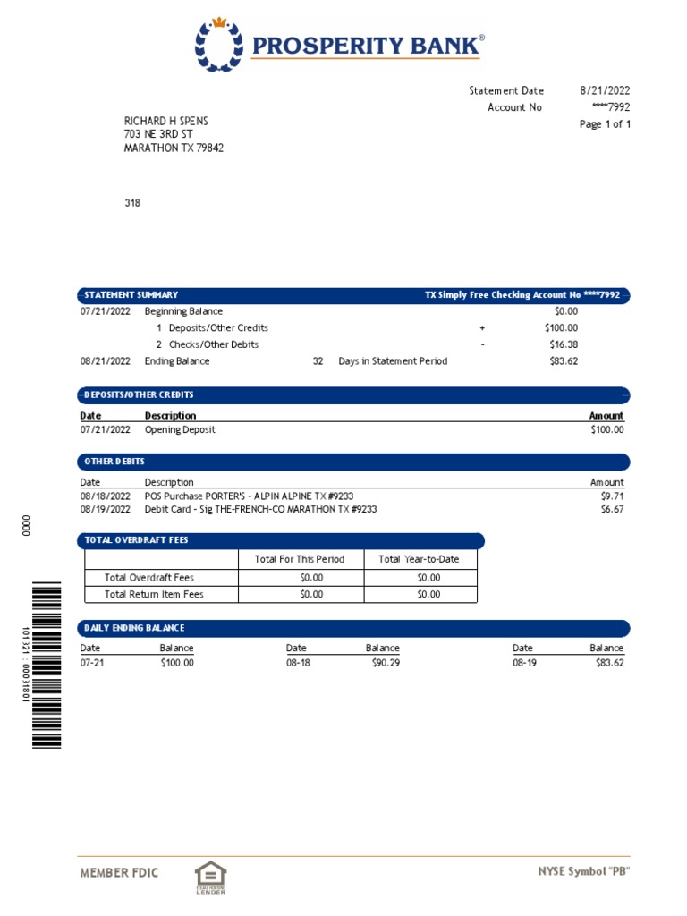 Statement 08212022 | PDF | Overdraft | Transaction Account