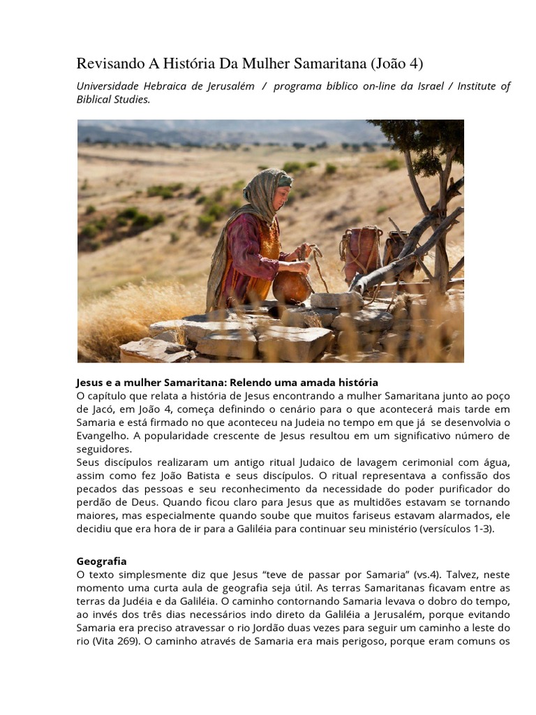 Revisando a História Da Mulher Samaritana | PDF | Samaritanos | Jesus