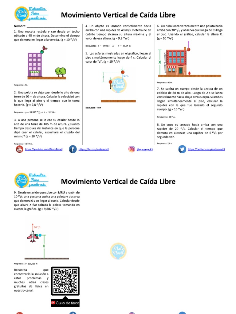 Ejercicios de Caida Libre | PDF