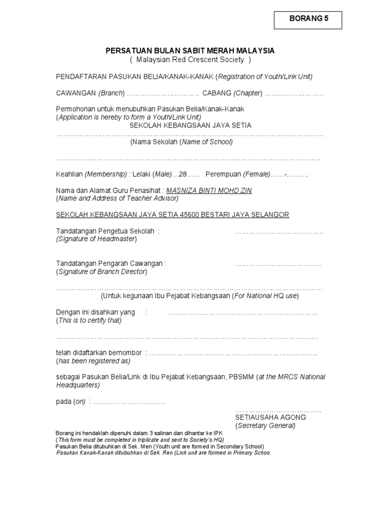 BORANG 5 (Pendaftaran Sekolah) | PDF