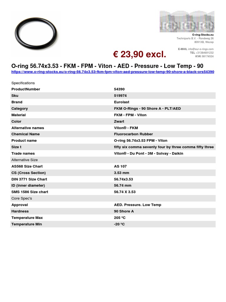 O-Ring 56.74x3.53 - FKM - FPM - Viton - AED - Pressure - Low Temp - 90 ...