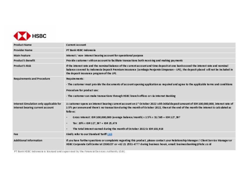 HSBC Indonesia Current Account Guide | PDF | Transaction Account | Interest