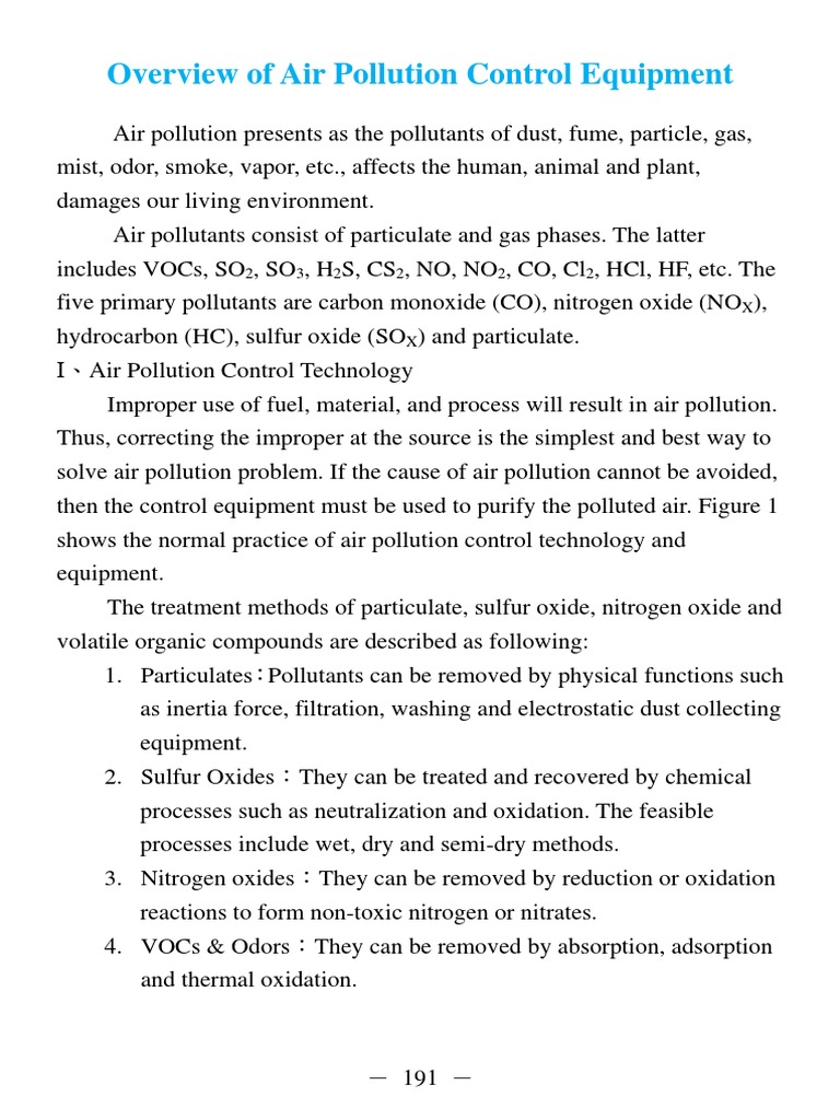 Air Pollution Control Equipment Overview | PDF | Applied And ...