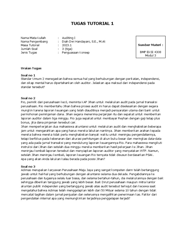 EKSI4308 - Tugas Tutorial 1 | PDF