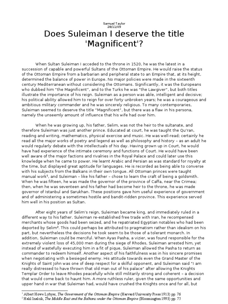 Suleiman I: The Magnificent Ruler | PDF | Ottoman Empire | Essays