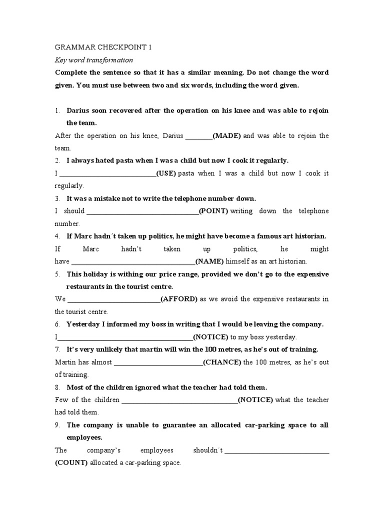 GRAMMAR CHECKPOINT 1 | PDF
