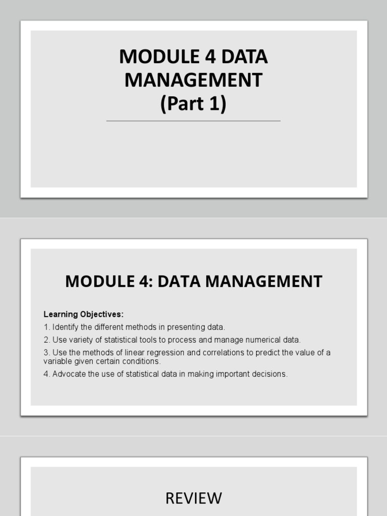 Module 4 Data Management (Part 1) | Download Free PDF | Statistics | Regression Analysis