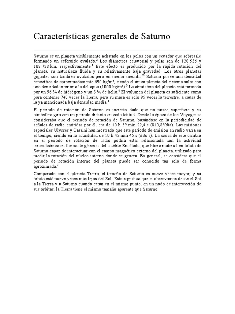 Características Generales de Saturno | PDF