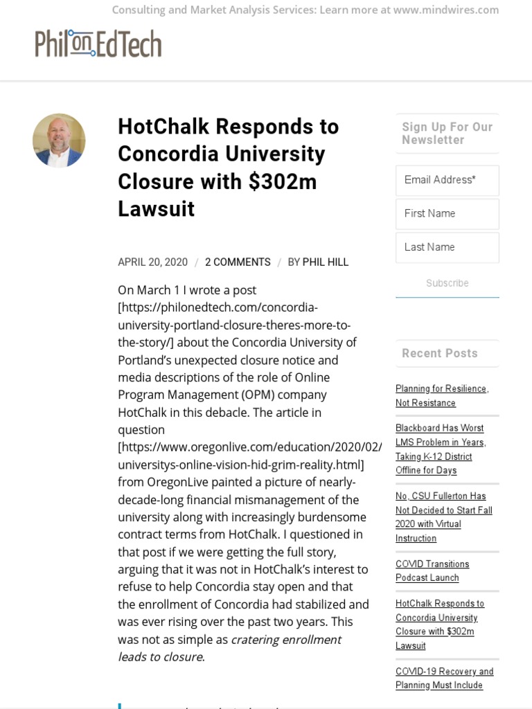 0420 HotChalk Responds To Concordia University Closure With $302m ...