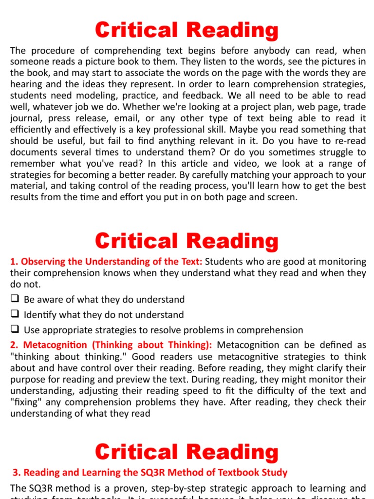Critical Reading | PDF | Reading Comprehension | Speed Reading