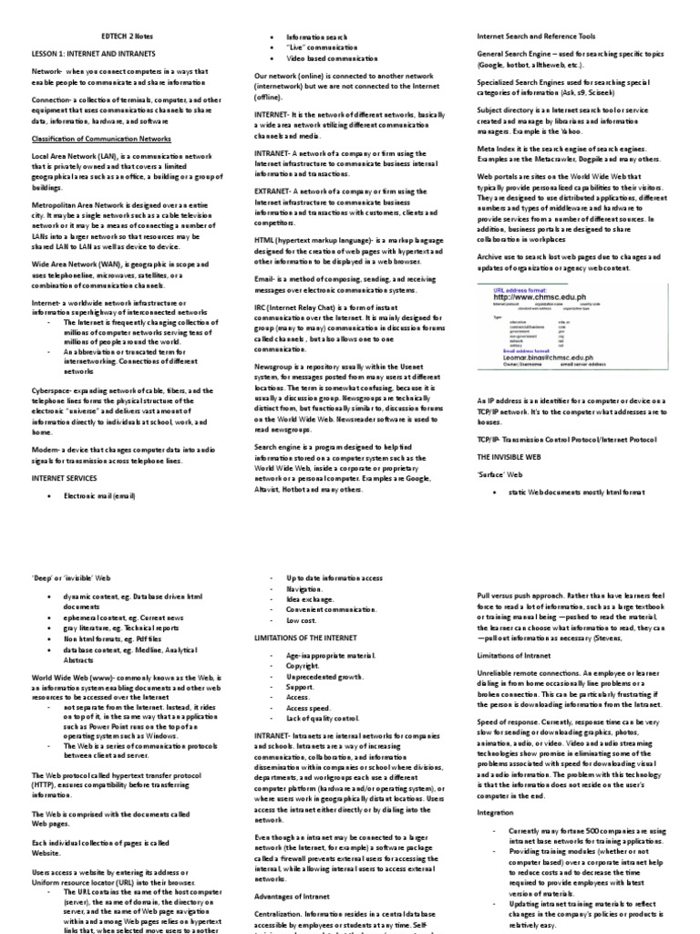 EDTECH 2 Notes | PDF | Educational Technology | Computer Network