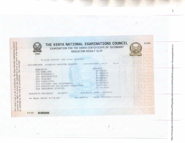 KCSE Result Slip | PDF